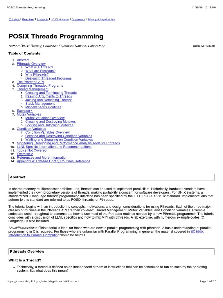 POSIX Threads Programming | PDF | Thread (Computing) | Operating System