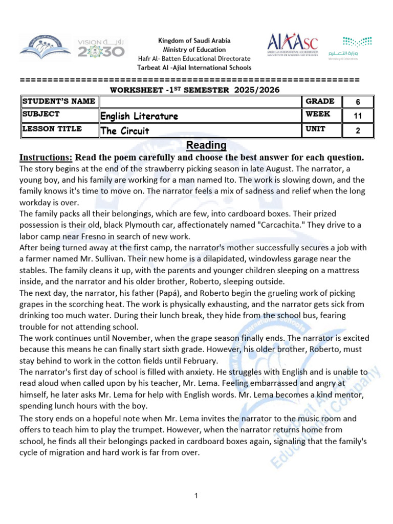 G6 Literature Worksheet09 | PDF