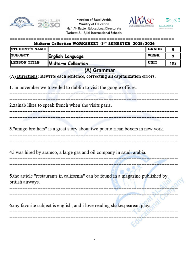 G6 Midterm Language Collection Worksheet | PDF | Herd