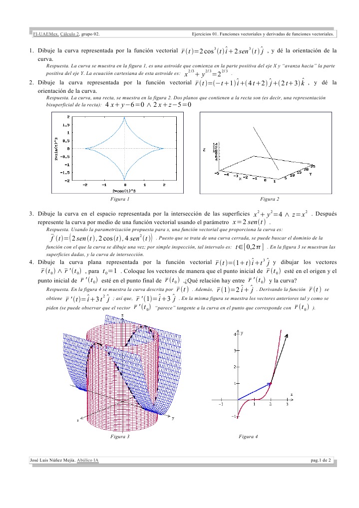 Ejercicios 01. Funciones Vectoriales y Derivadas de Funciones Vectoriales | PDF | Curva | Vector ...