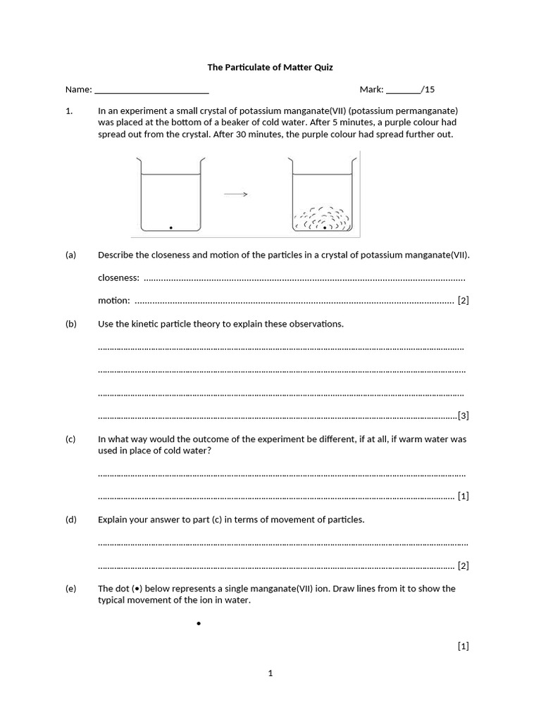 The Particulate of Matter Quiz | PDF | Gases | Diffusion