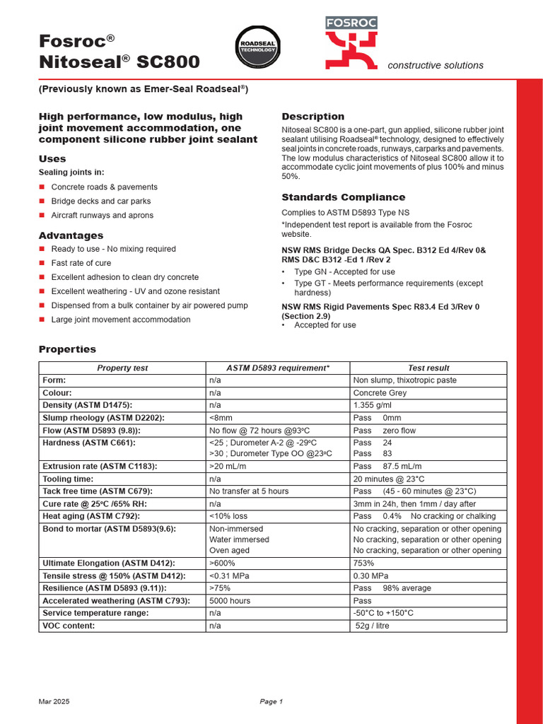 Fosroc Nitoseal SC800 Sealant Guide | PDF | Concrete | Silicone