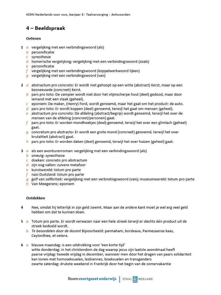 Beeldspraak Uitwerkingen | PDF