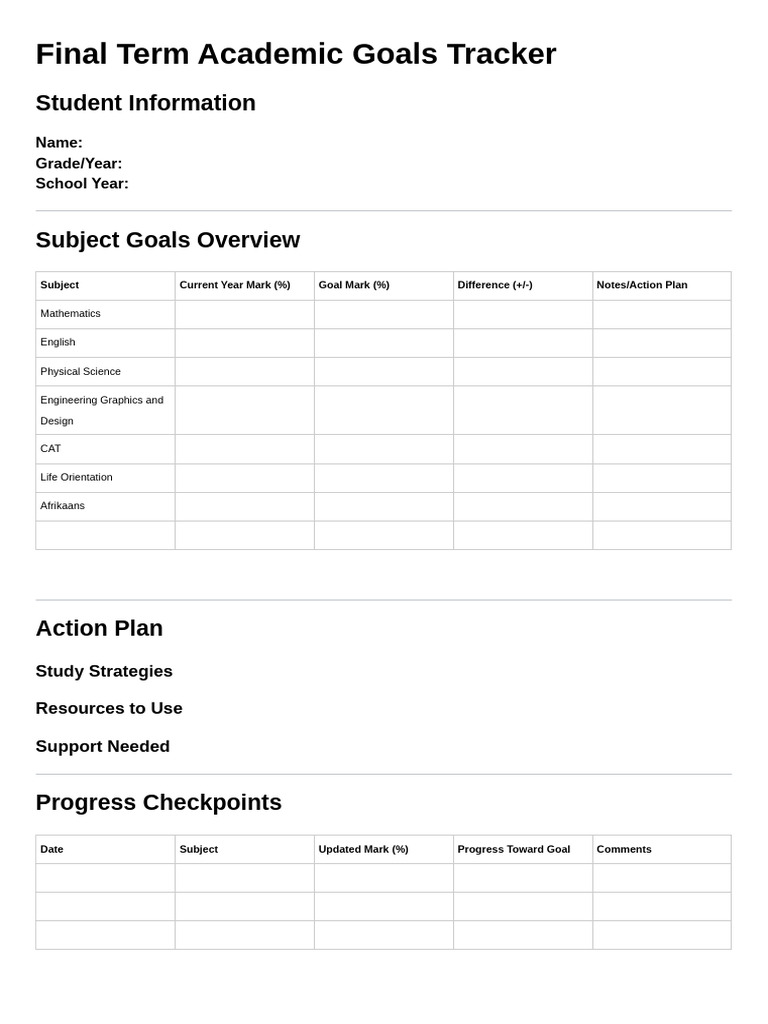 Academic Goals Tracker for Students | PDF