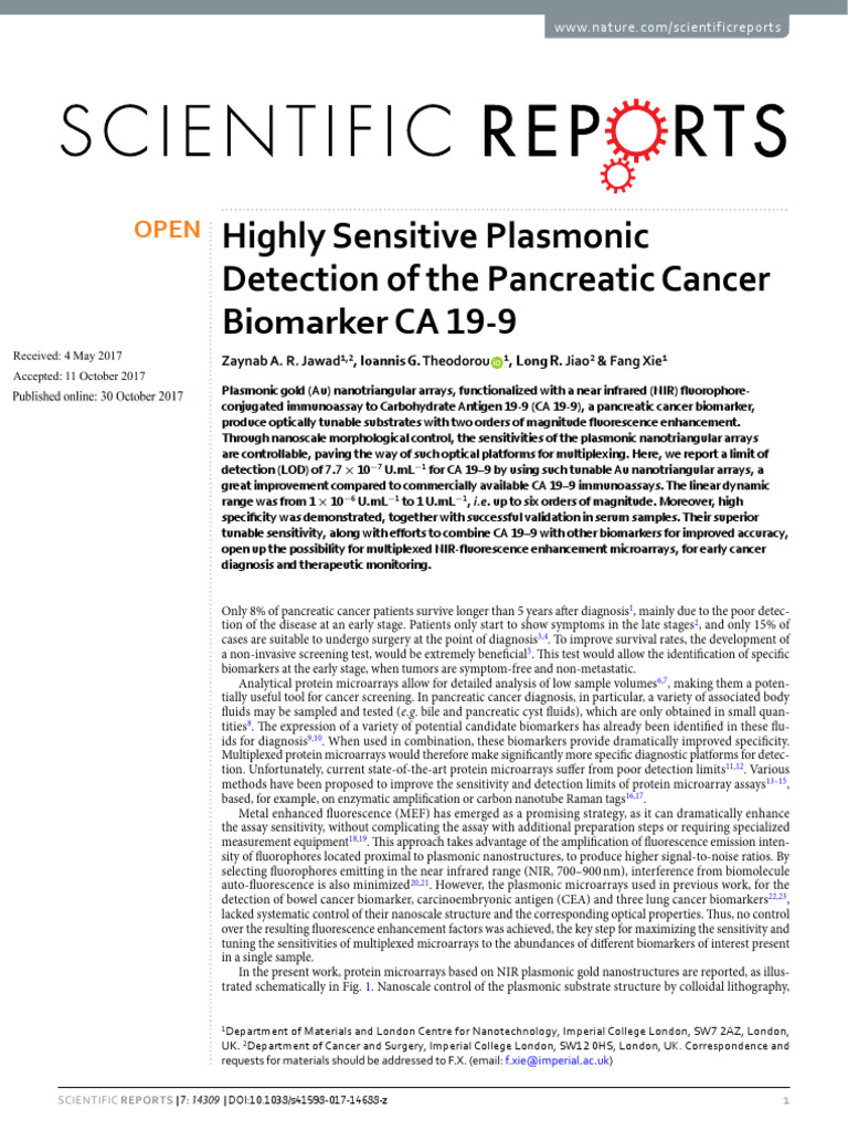 Jawad Et Al. - 2017 - Highly Sensitive Plasmonic Detection of the Pancre | PDF | Detection Limit ...