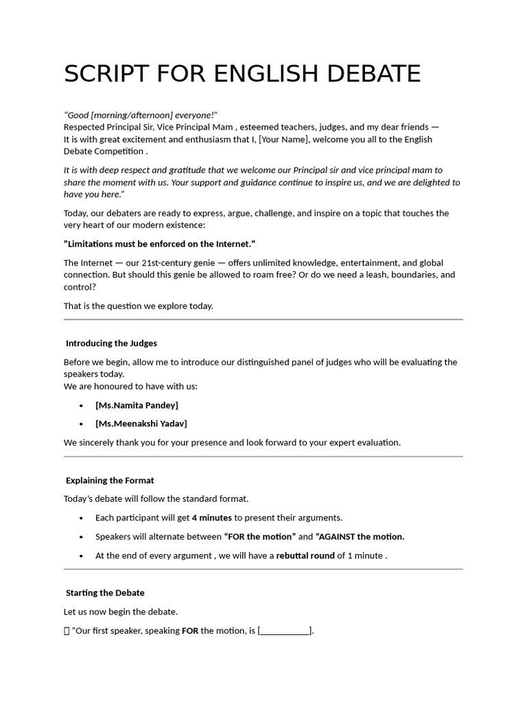 Script For English Debate | PDF