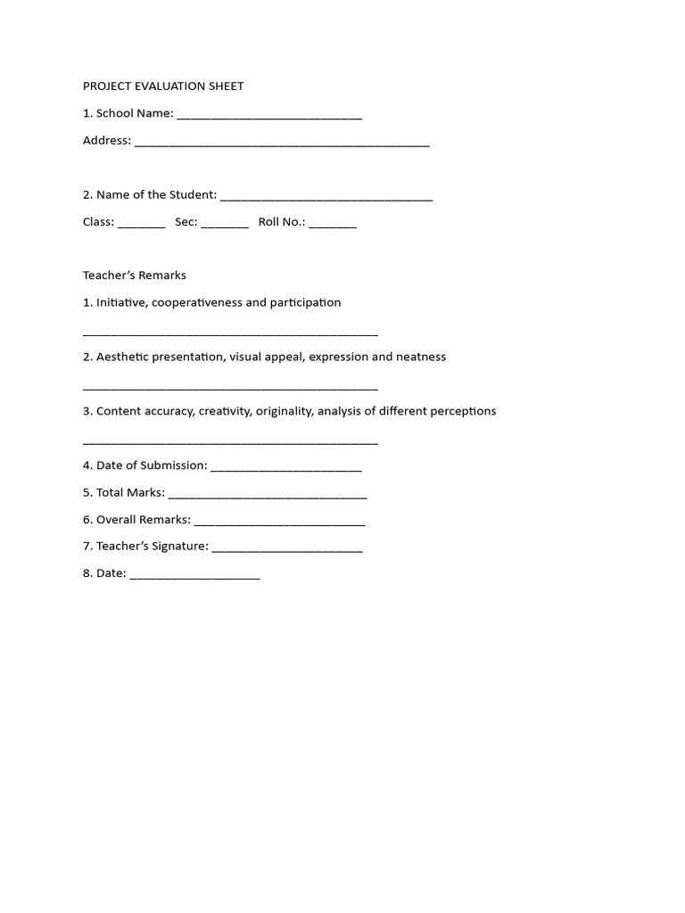 Project Evaluation Sheet | PDF