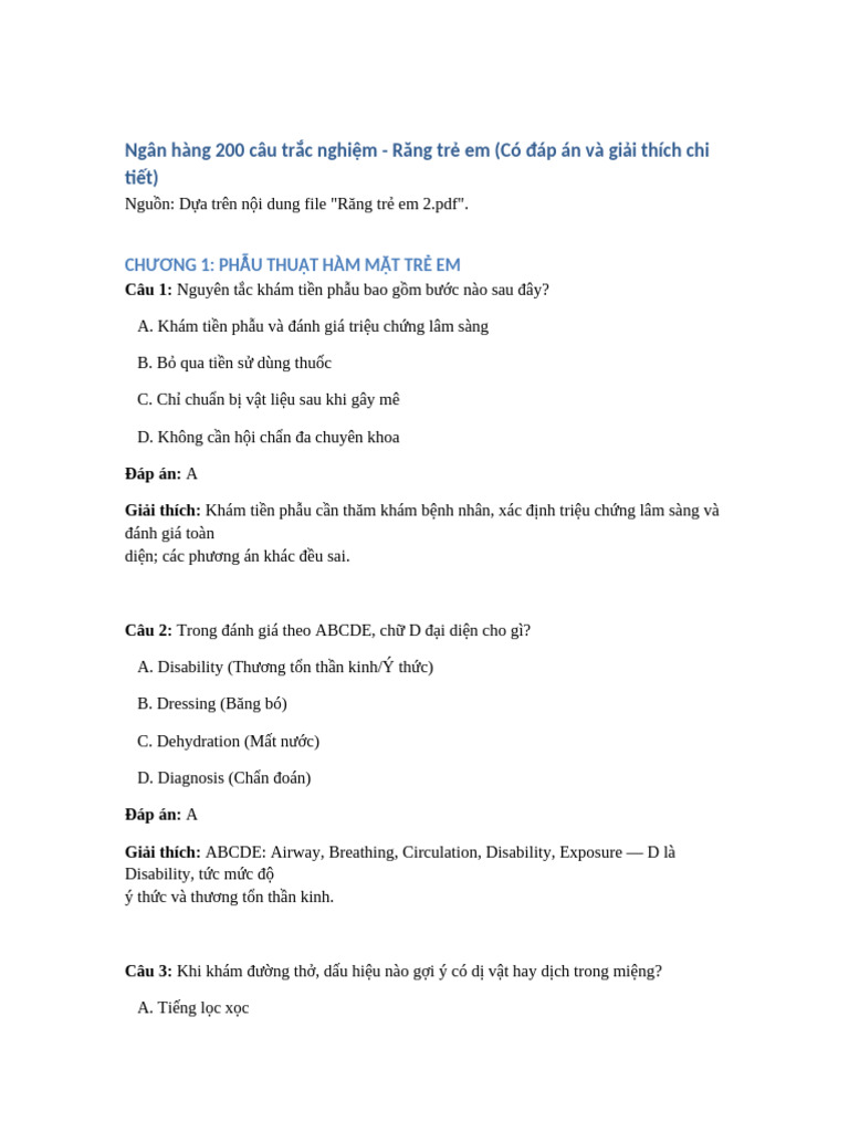 Trac Nghiem Rang Tre em 200 | PDF