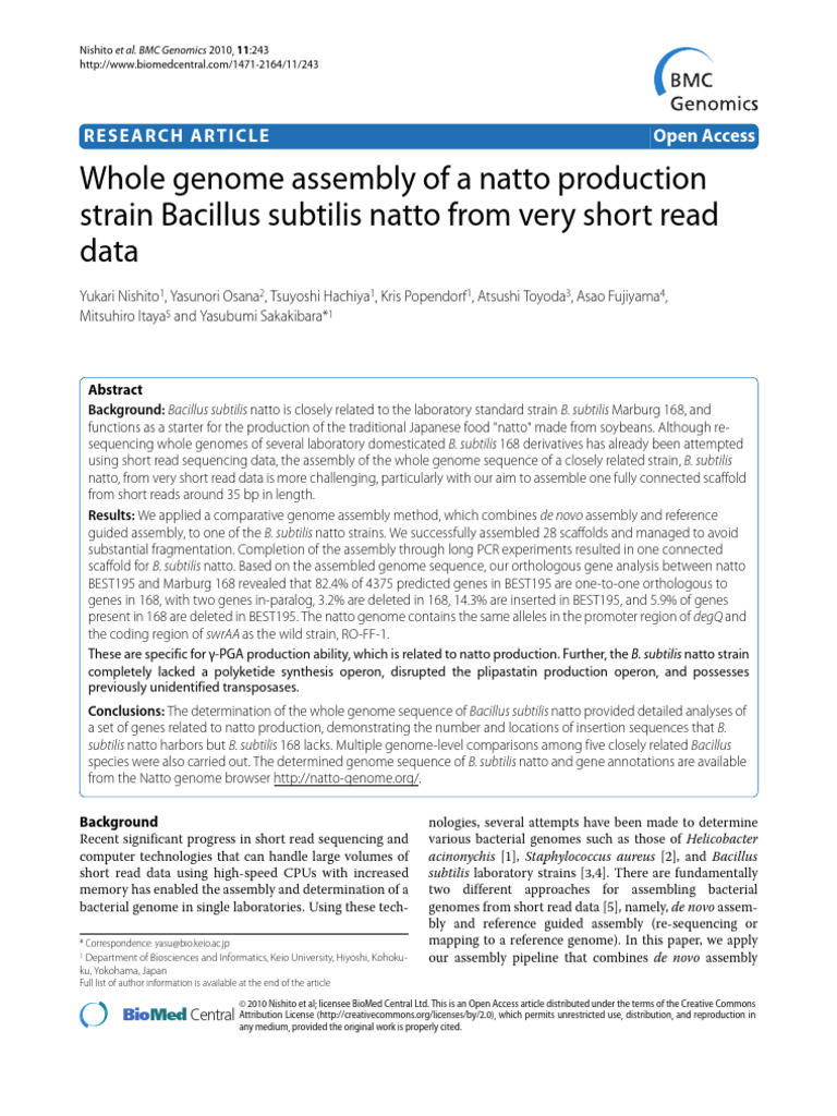 Genome Assembly of Bacillus subtilis natto | PDF | Gene | Dna Sequencing
