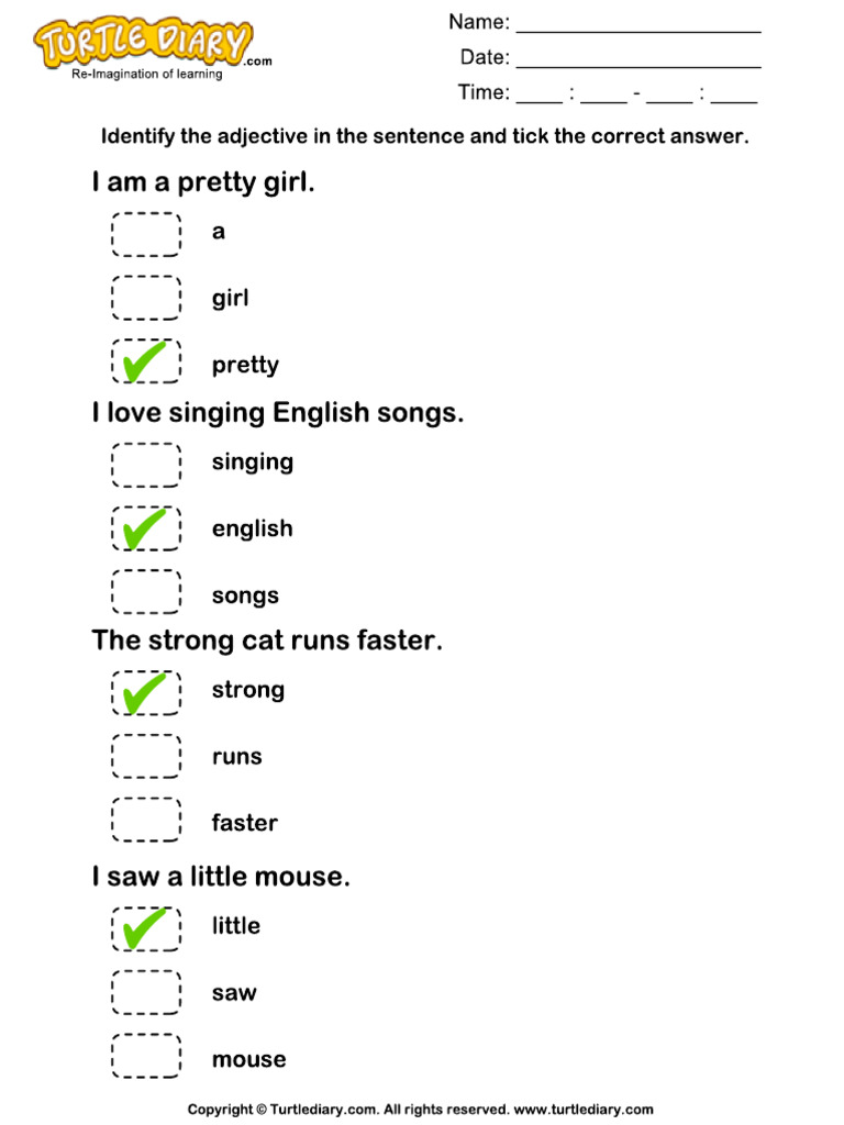 Answer Identifying Adjectives in A Sentence | PDF