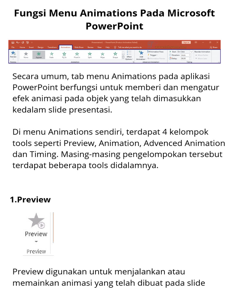 Fungsi Menu Animasi di PowerPoint | PDF