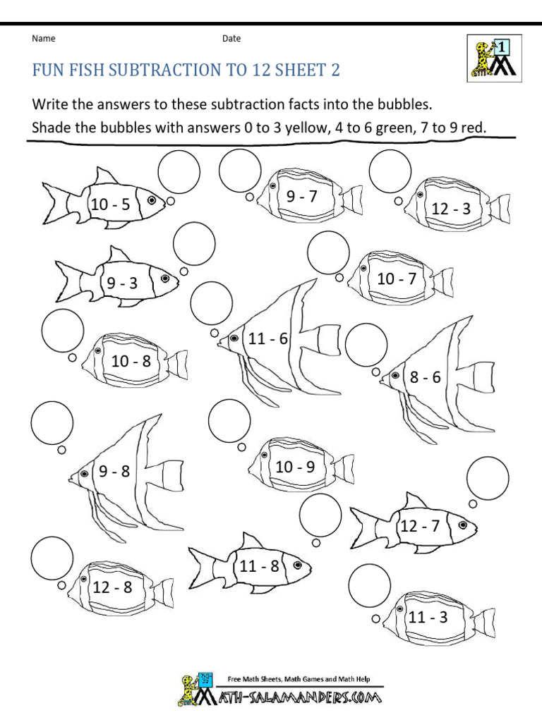 Fun Subtraction To 12 Fish 2 | PDF