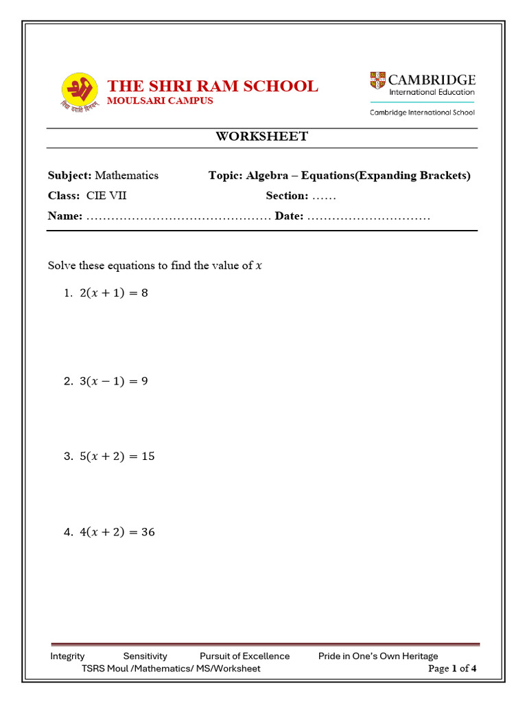 Algebra - Solving Equations With Brackets | PDF