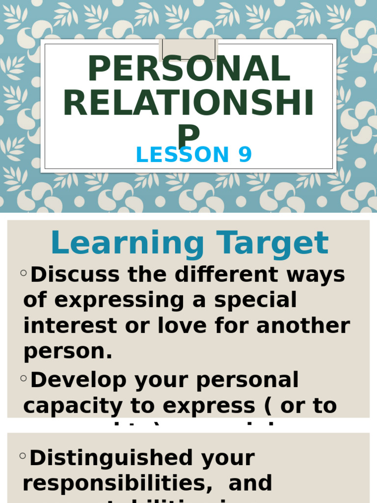 LESSON 9 Personal Relationship | PDF | Love | Romance (Love)