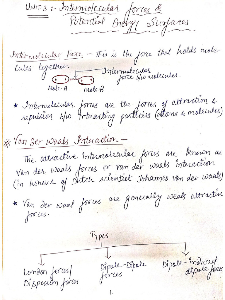 Unit-3 Intermolecular Forces - Potential Energy Surfaces | PDF