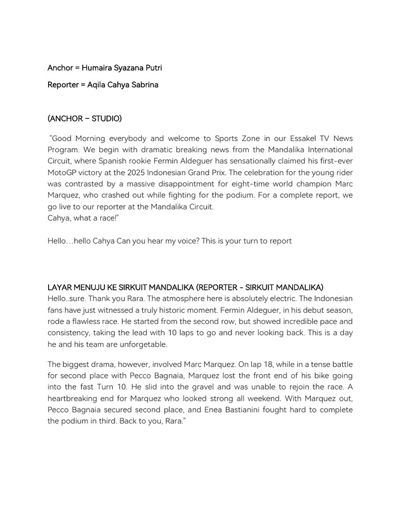 Script Anchor & News Reporter SMPN 1 Keling | PDF