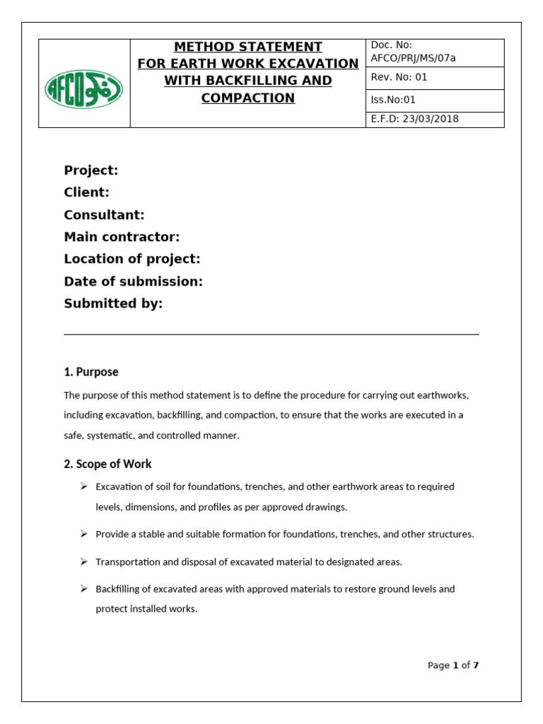 001 - Mst-Earth Work Excavation and Compaction Work-1 | PDF