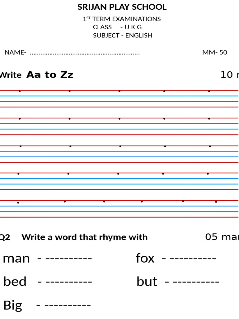 ukg english paper | PDF