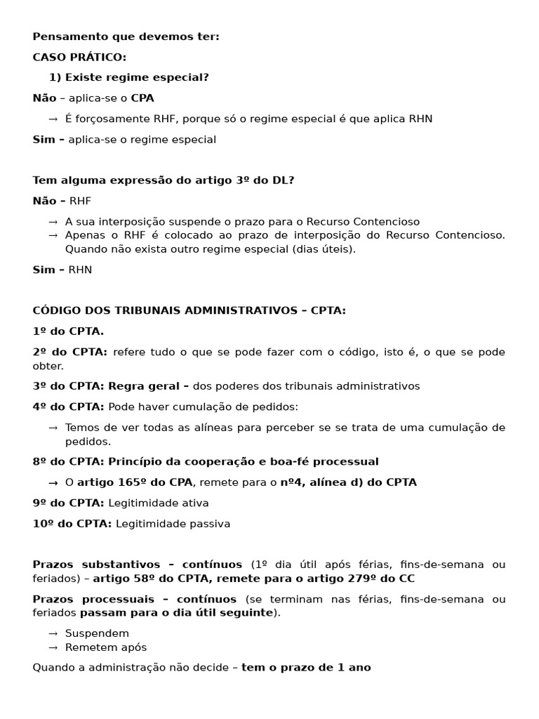 Regimes e Prazos no CPTA: Guia Prático | PDF | Réu | Injunção