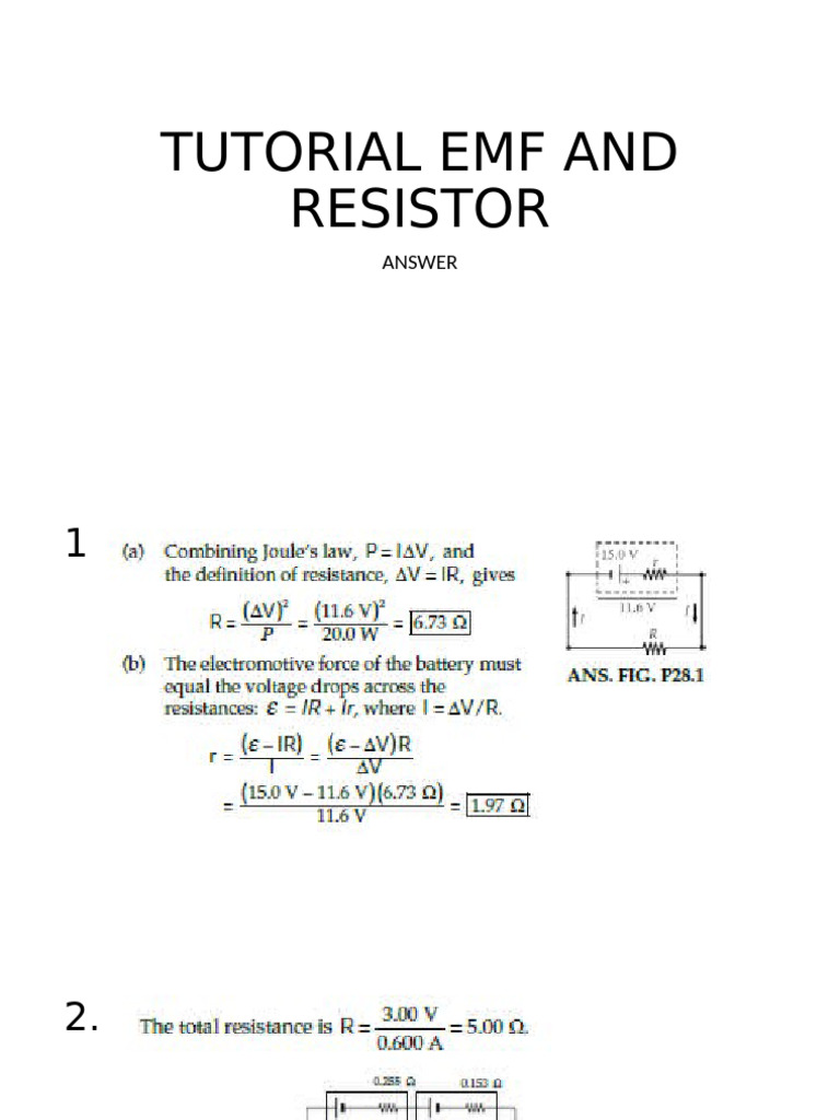 Tutorial Emf and Resistor Answer | PDF