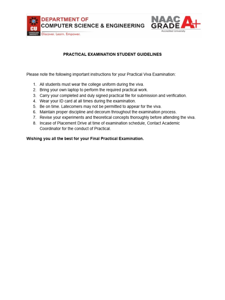 Practical Examination Guidelines for Students | PDF