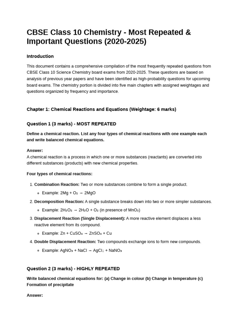CBSE Chemistry PYQ 2025 | PDF | Salt (Chemistry) | Redox