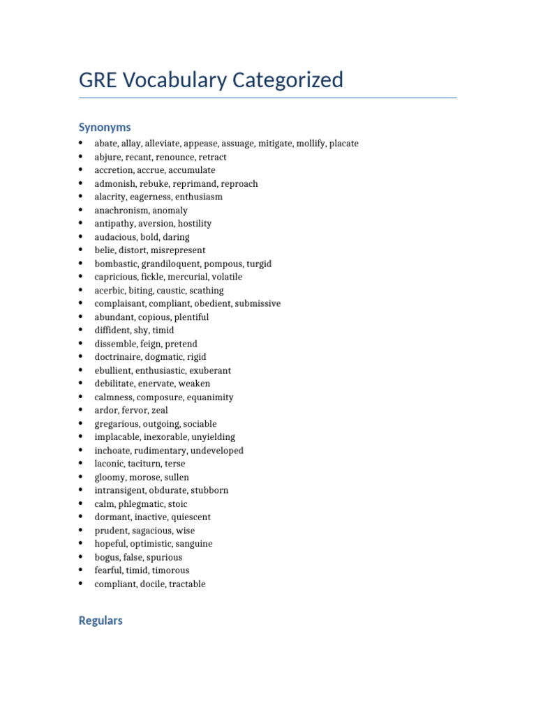 GRE Word Categorization | PDF