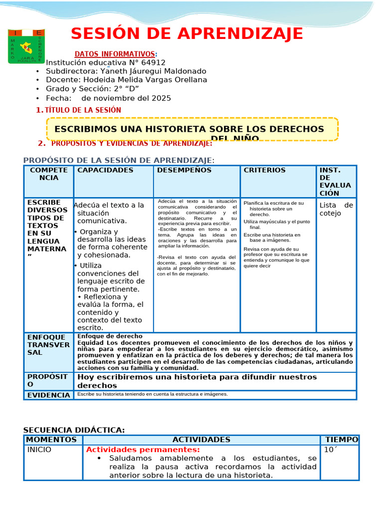 SESION 19 - COMUNICACION ESCRIBIMOS UNA HISTORIETA SOBRE LOS DERECHOS ...