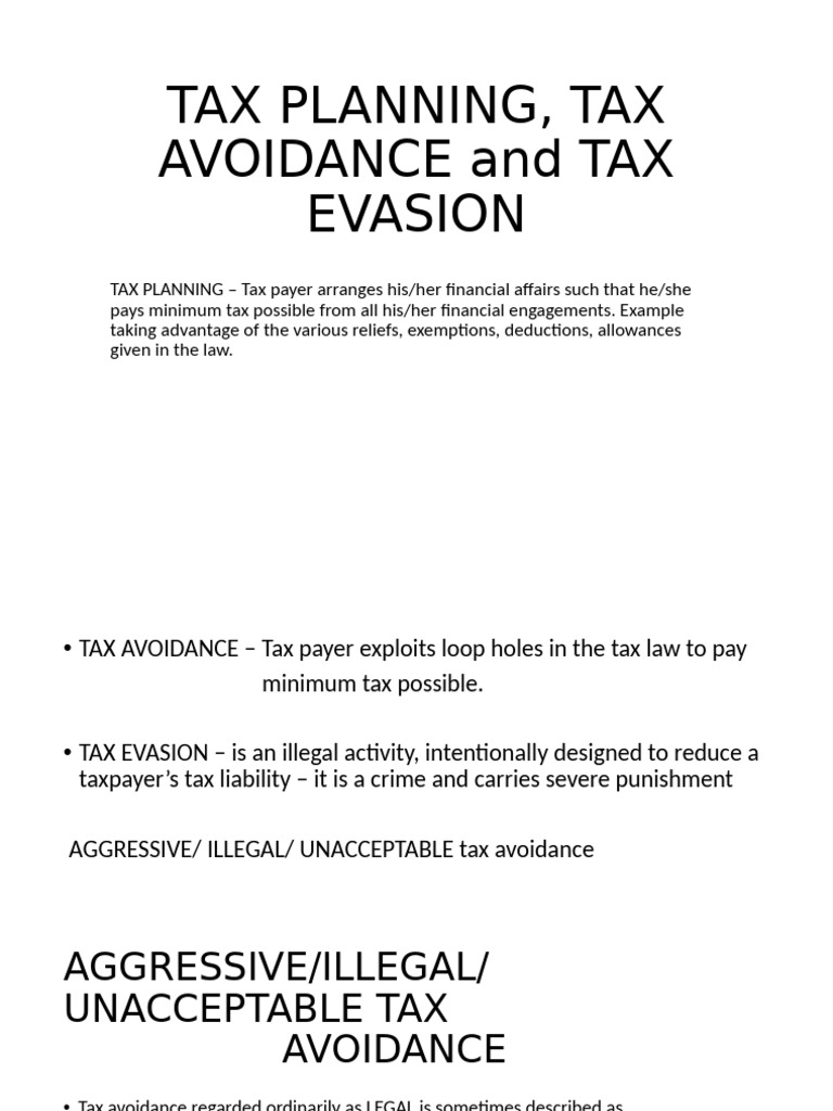 Tax Planning vs. Avoidance vs. Evasion | PDF | Tax Avoidance | Taxes