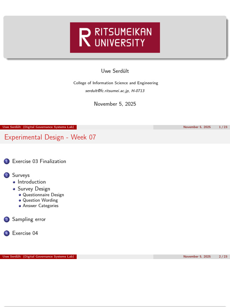 2025 11 05 Experimental Design Week06 | PDF | Probability Distribution ...