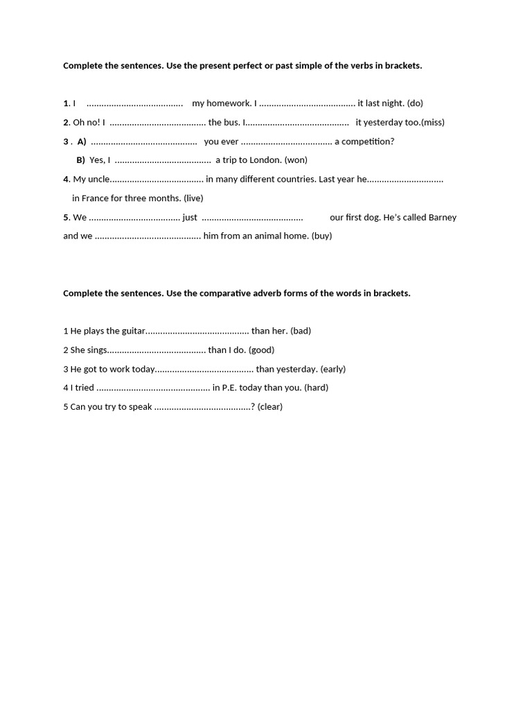 Simple Past -Present Perfect-Comparative - Etut | PDF