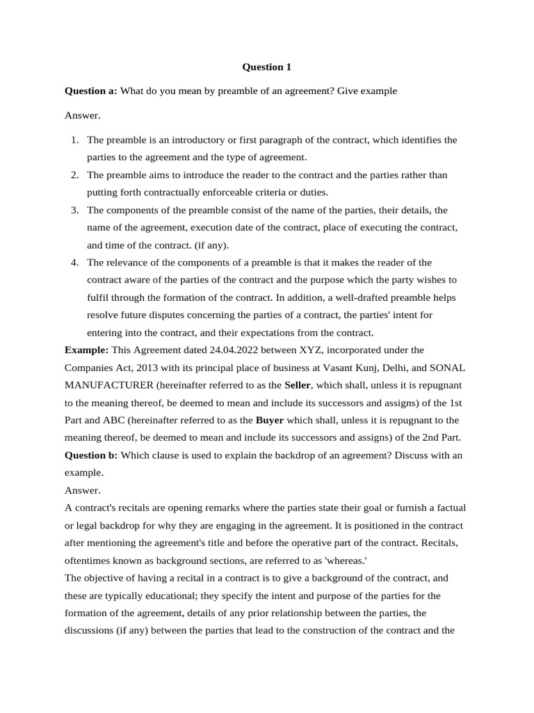 Understanding Contract Preambles and Clauses | PDF | Covenant (Law) | Loans