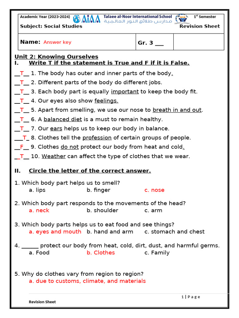 Gr. 3 Social Studies Revision Sheet (1answer Key1) | PDF | Fashion ...