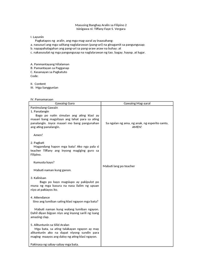 Masusing Banghay Aralin Sa Filipino 2 | PDF