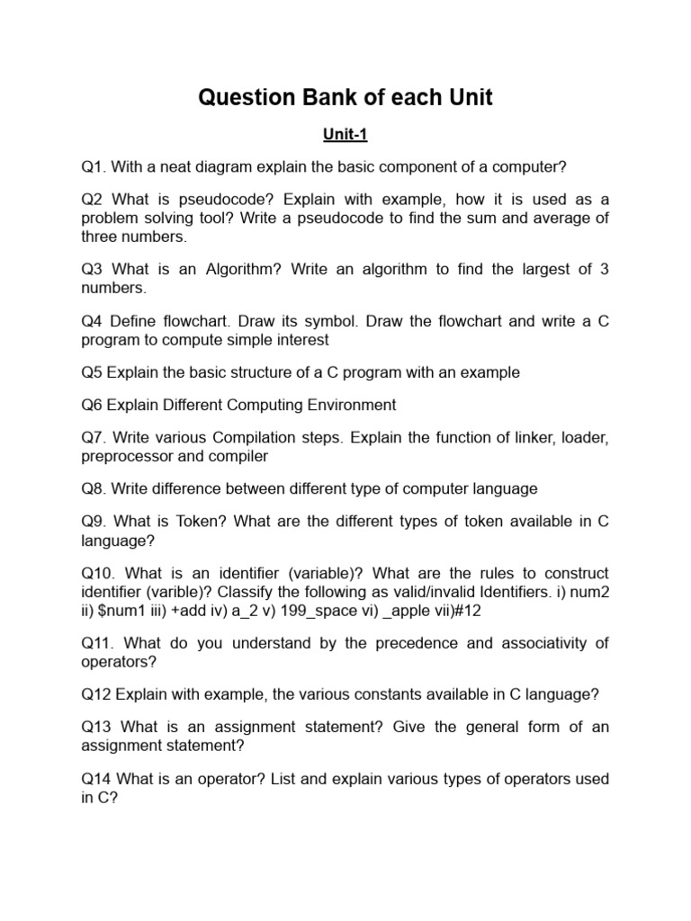Comprehensive C Programming Question Bank | PDF | Function (Mathematics ...