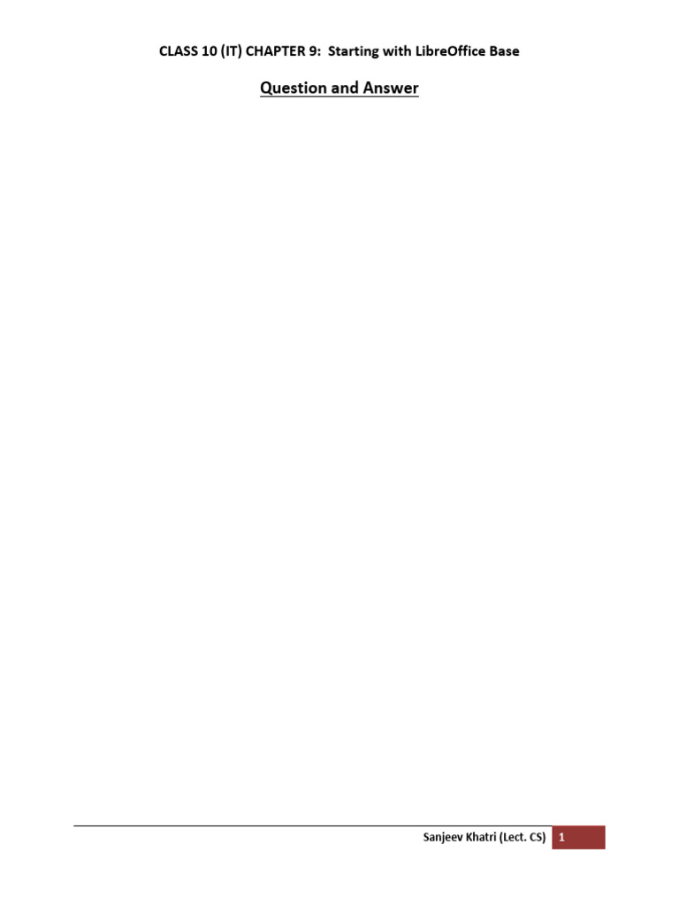 Class 10 - IT - Chap09-Starting With LibreOffice Base | PDF | Data Type | Databases