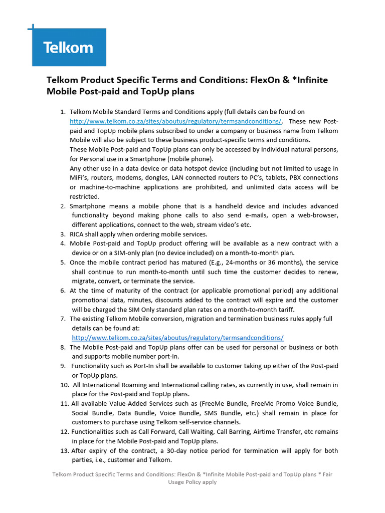 Telkom FlexOn & Infinite Plans Overview | PDF | Mobile Phones ...
