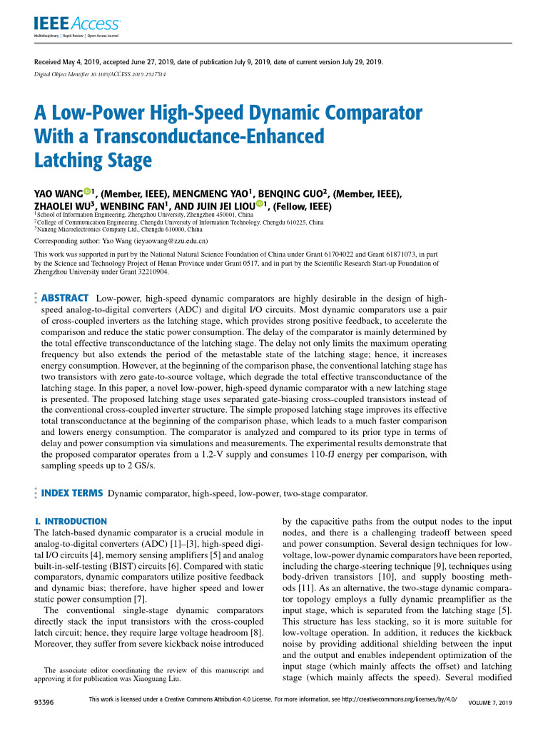 A Low-Power High-Speed Dynamic Comparator With A Transconductance ...