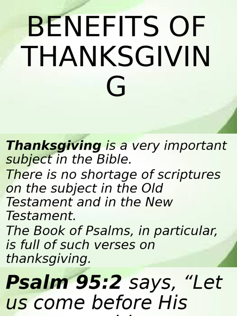 Benefits of Thanksgiving | PDF | Psalms | Jesus
