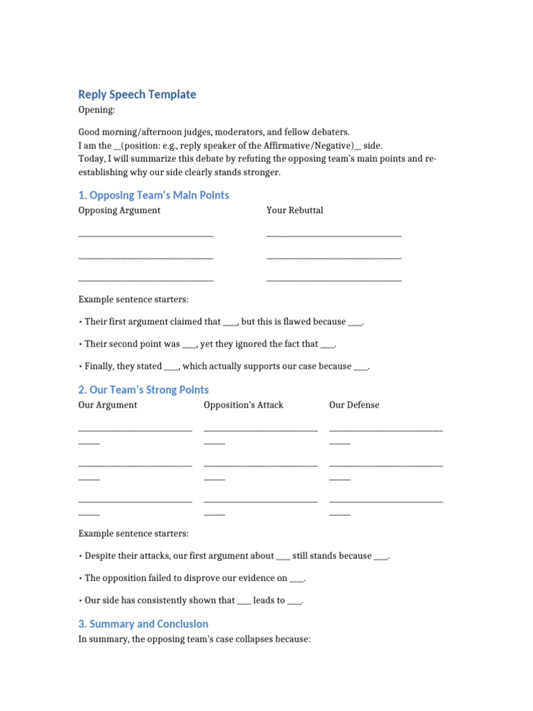 Debate Reply Speech Template | PDF