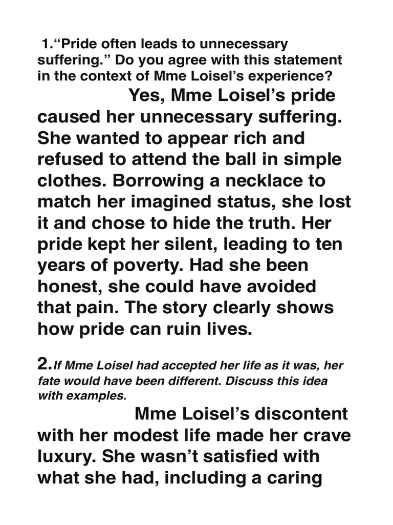 The Necklace Competency Based Question Answer | PDF