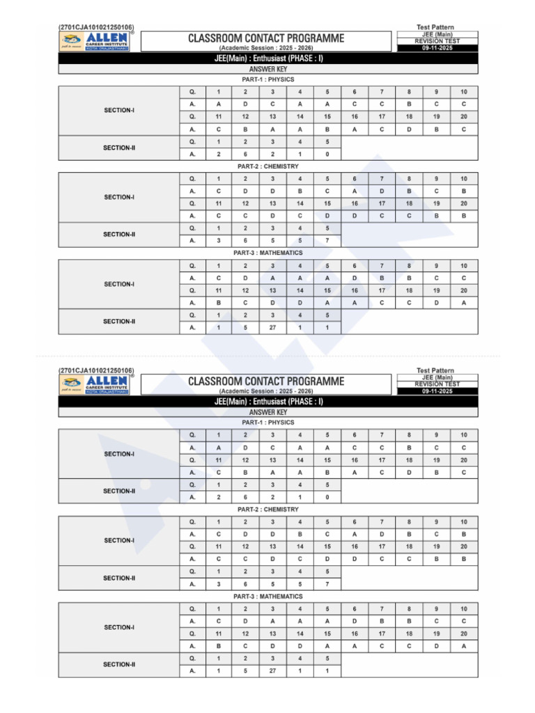 0911 - Jee (Main & Advanced) - Enthusiast Course Phase-I (A) & I (B) - rt-4 - Final Ch. Ans | PDF