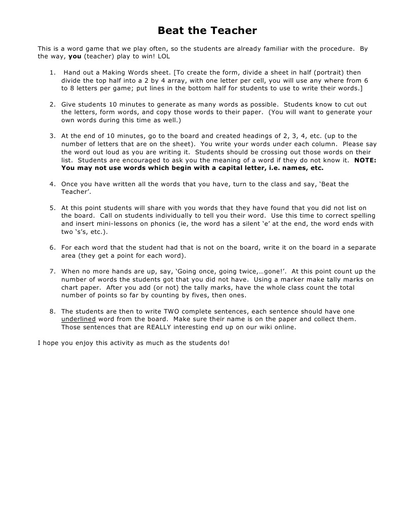 Beat The Teacher | PDF | Language Arts & Discipline