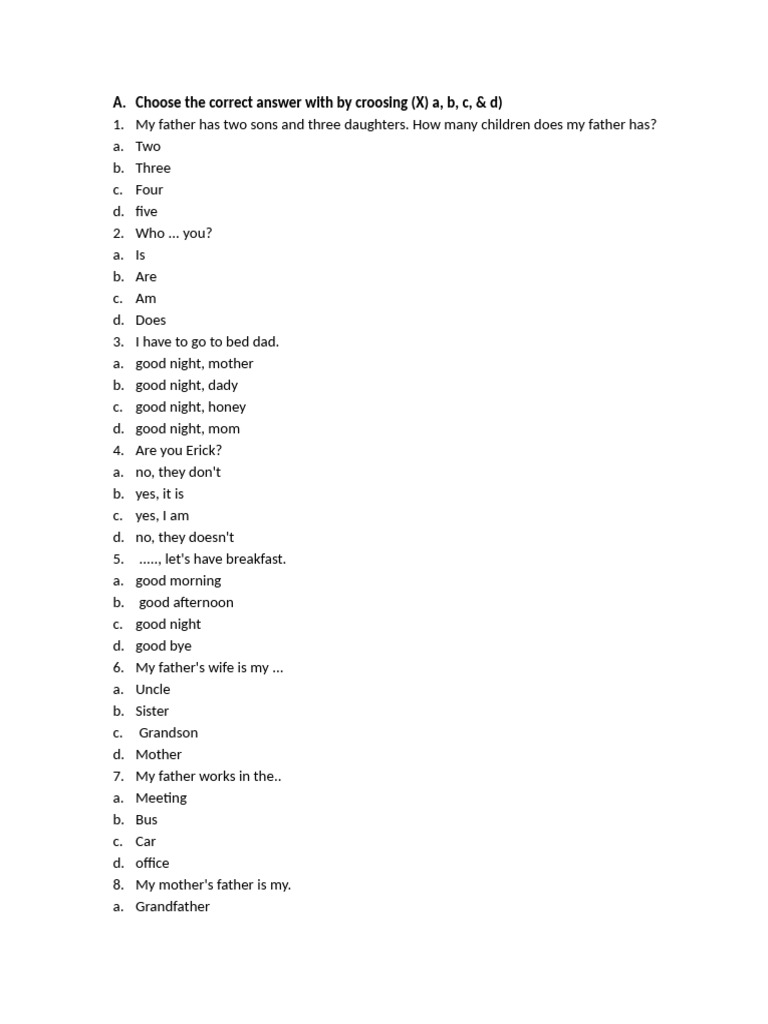 English Language Quiz for Children | PDF