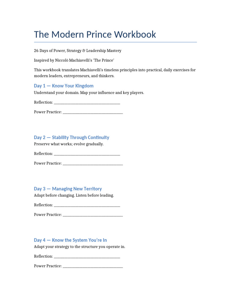 Machiavelli's Leadership Workbook | PDF | The Prince | Niccolò Machiavelli