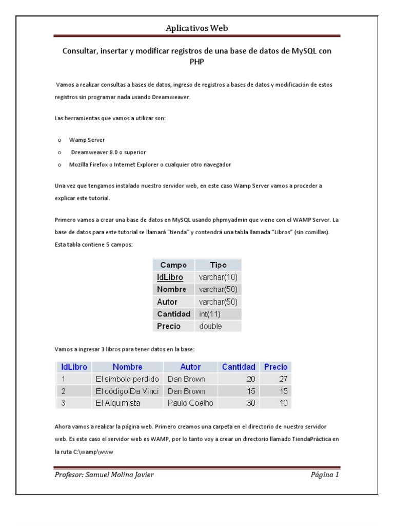 Consul Tar, Insertar y Modificar Registros de Una Base de Datos de MySQL Con PHP | Descargar ...