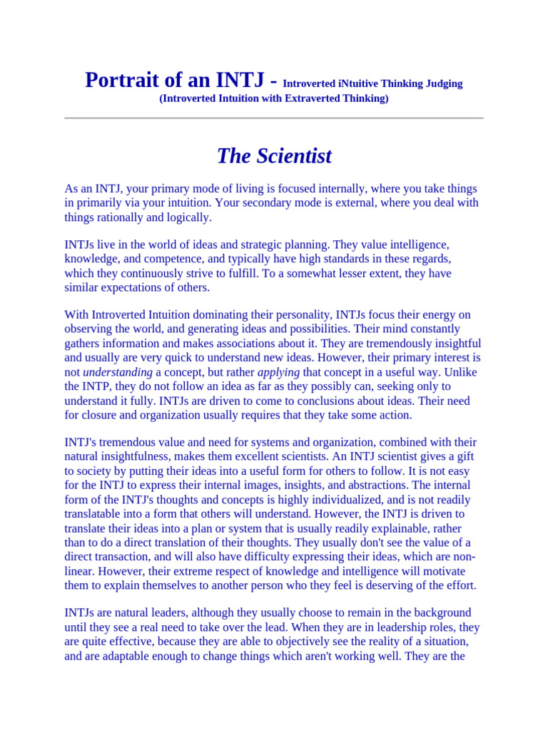 Mbti - Intj | PDF | Thought | Intuition