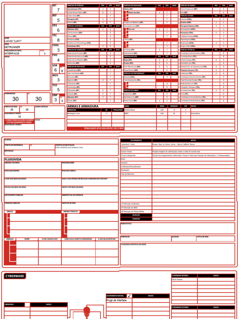 ficha rpg cyberpunk sacul | PDF