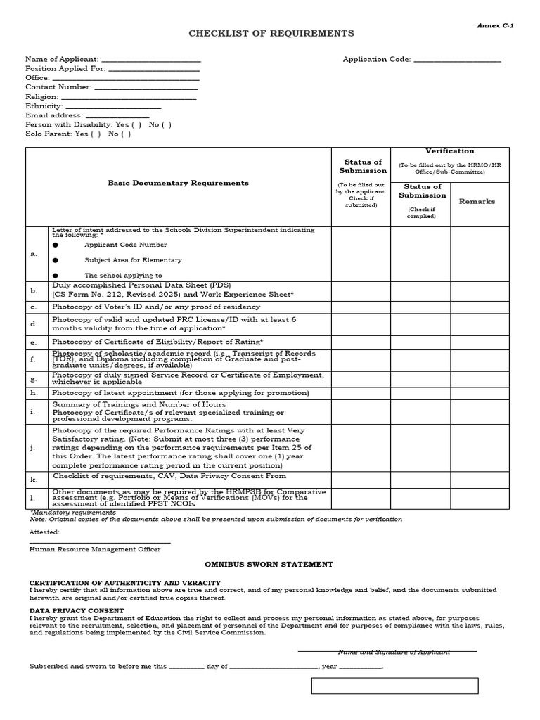Checklist of Requirements Annex C-1 | PDF | Authentication