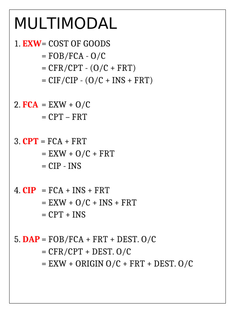 Incoterm Formulas | PDF